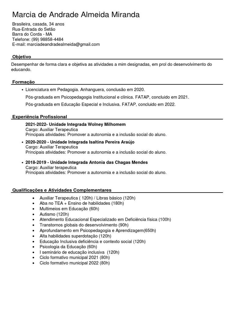 Curriculo Marcia Para Seletivo | PDF