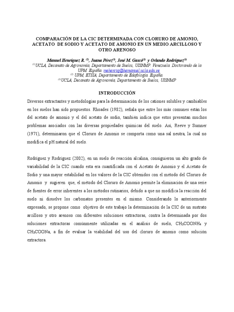 Comparativa de CIC en Suelos con Extractores | PDF | Amonio | Sal (química)