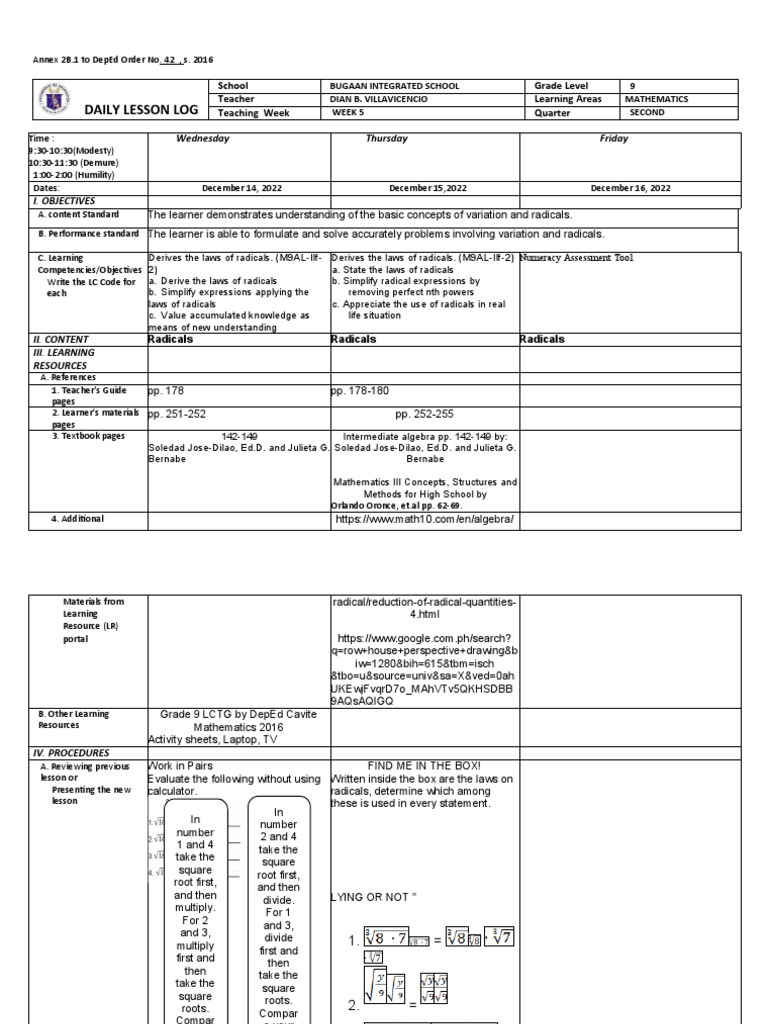 Math DLL Week 14 | PDF | Mathematics | Elementary Mathematics