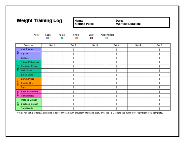 Weight Training Log | PDF Weight Training Log | PDF