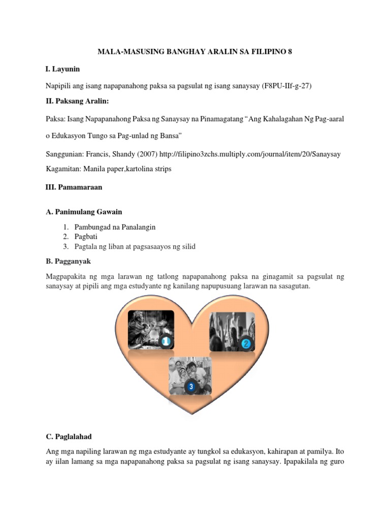 Mala-Masusing Banghay Aralin Sa Filipino 8 (Sanaysay) . | PDF Mala-Masusing Banghay Aralin Sa Filipino 8 (Sanaysay) . | PDF