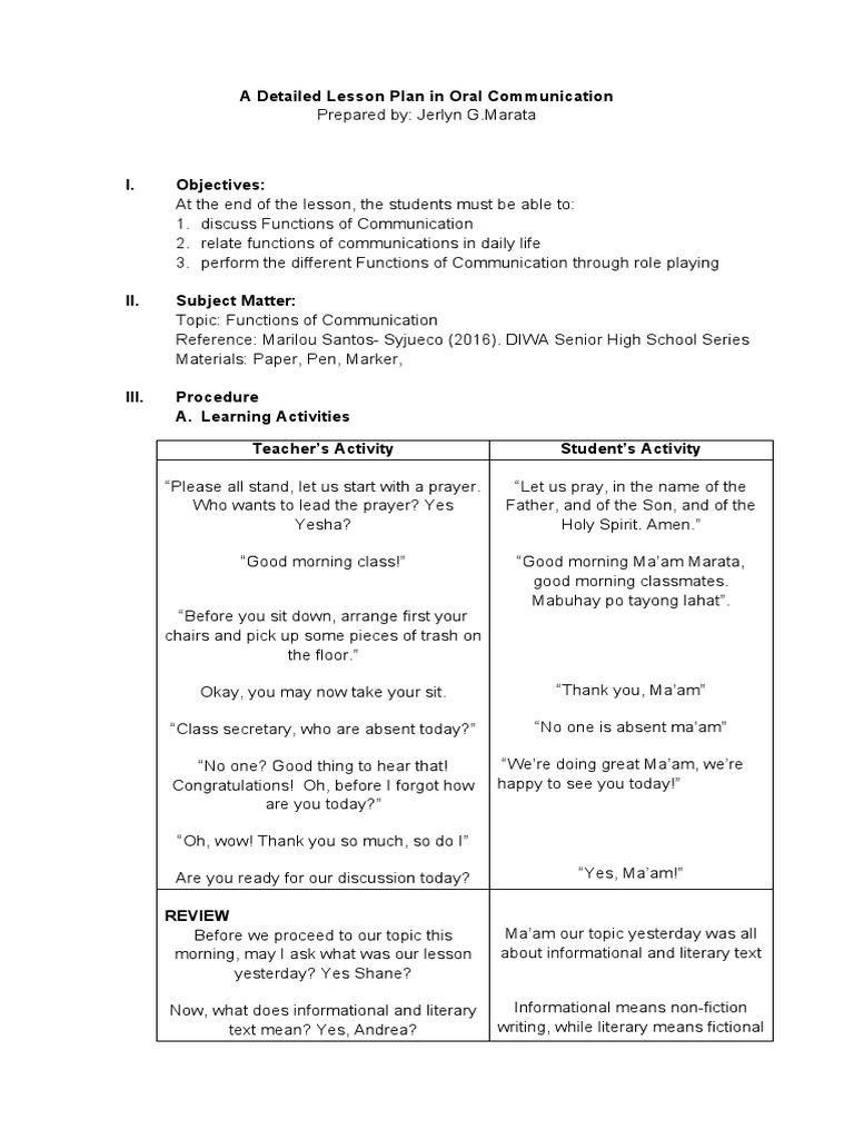 Grade 11 Oral Communication Lesson Plan | PDF | Motivation | Motivational