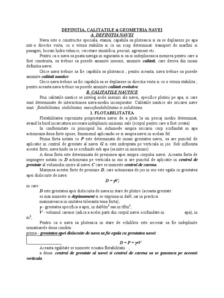 DEFINITIA, CALITATILE Si GEOMETRIA NAVEI | PDF
