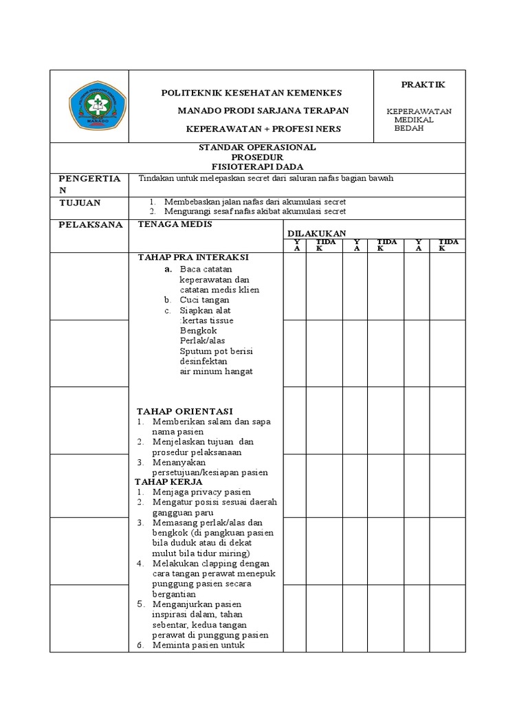 Standar Operasional Prosedur Pembersihan Saluran Pernafasan Bagian ...