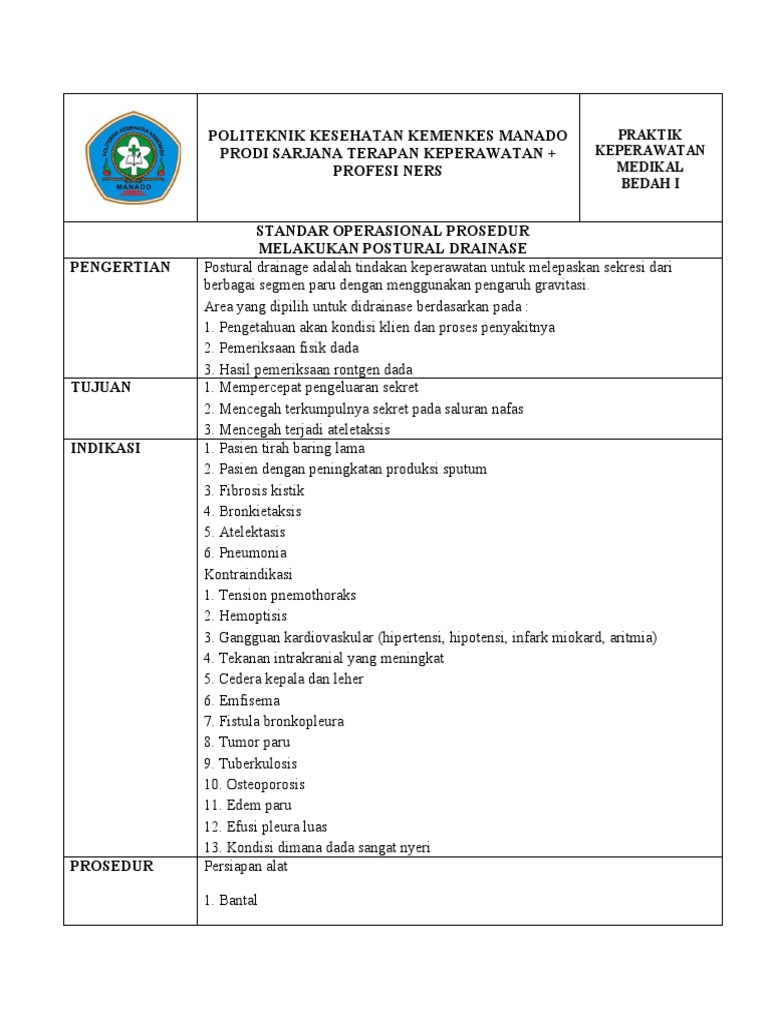 Sop Postural Drainase | PDF