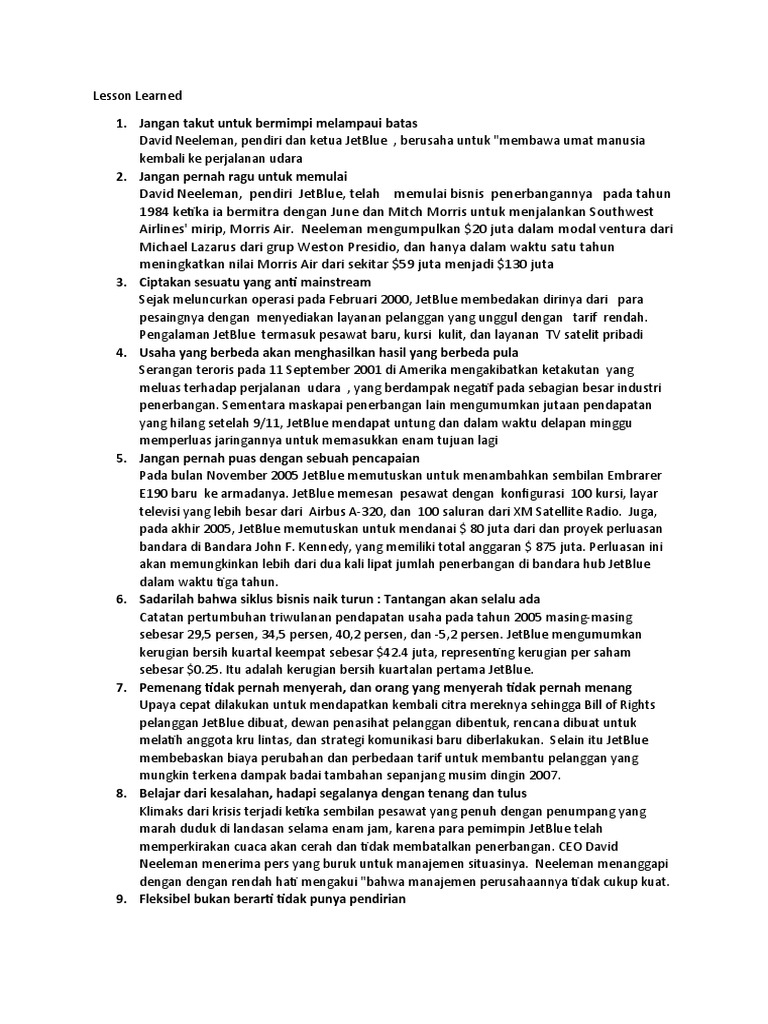 Lesson Learned | PDF