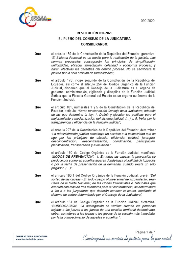 RESOLUCIÓN 090-2020 El Pleno Del Consejo de La Judicatura Considerando: Que | PDF