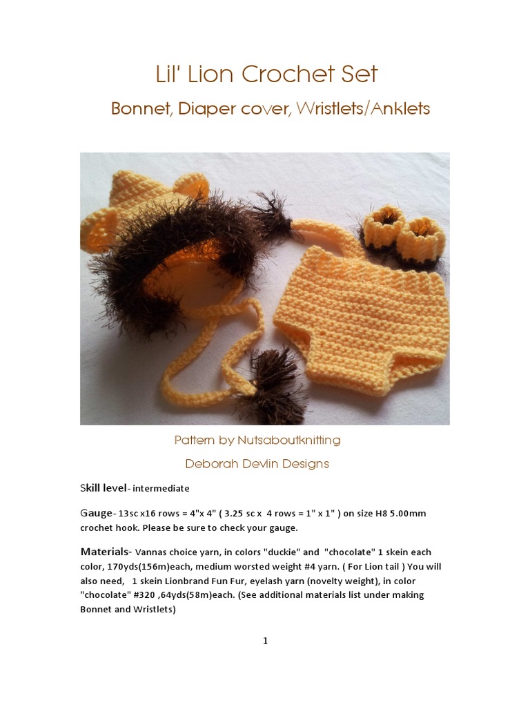 Deborah Devlin - Lil' Lion Crochet Set (C) (NEW) | PDF | Crochet | Yarn