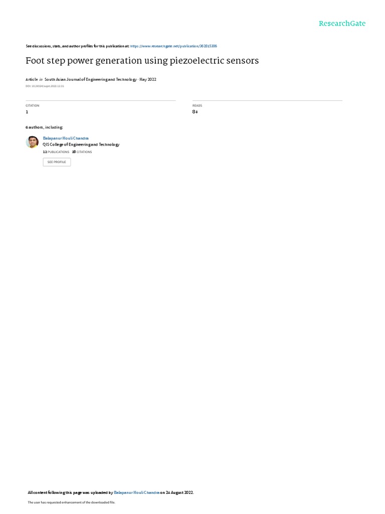 Foot Step Power Generation Using Piezoelectric Sen | PDF ...