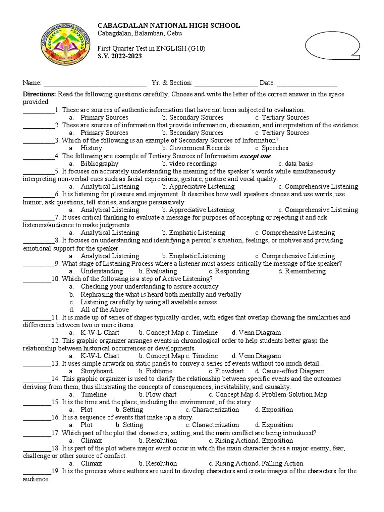 Quarter 1 - English 10 Summative Test | PDF | Credit Card | Payments