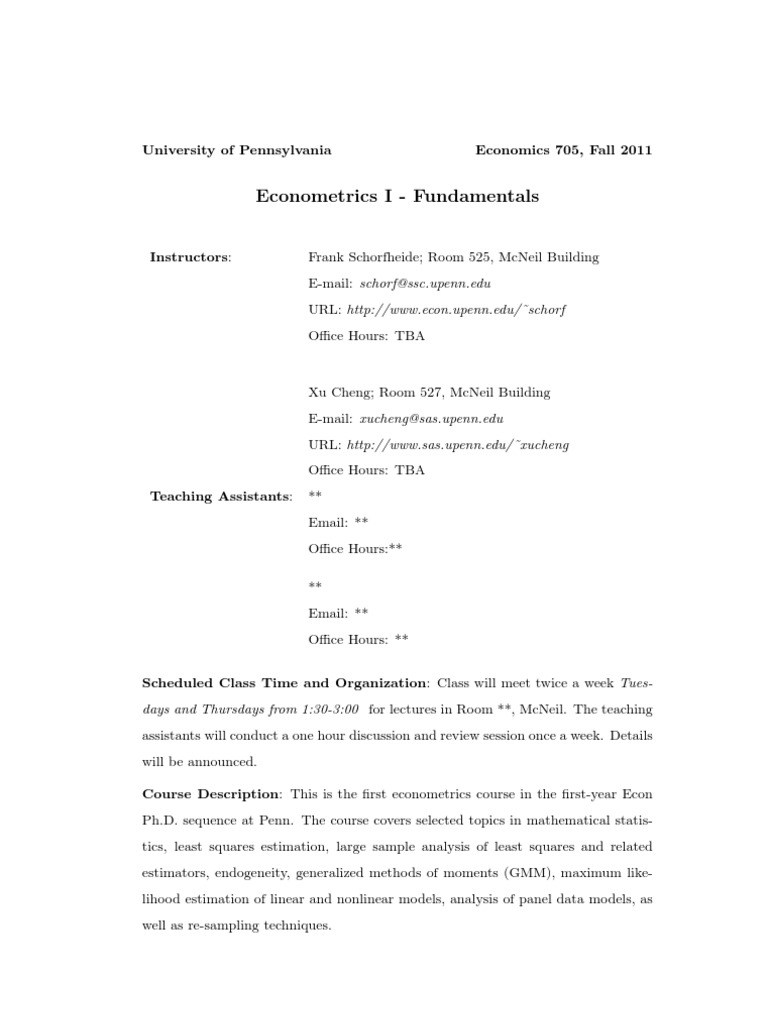 Econometrics I - Fundamentals | PDF | Least Squares | Econometrics