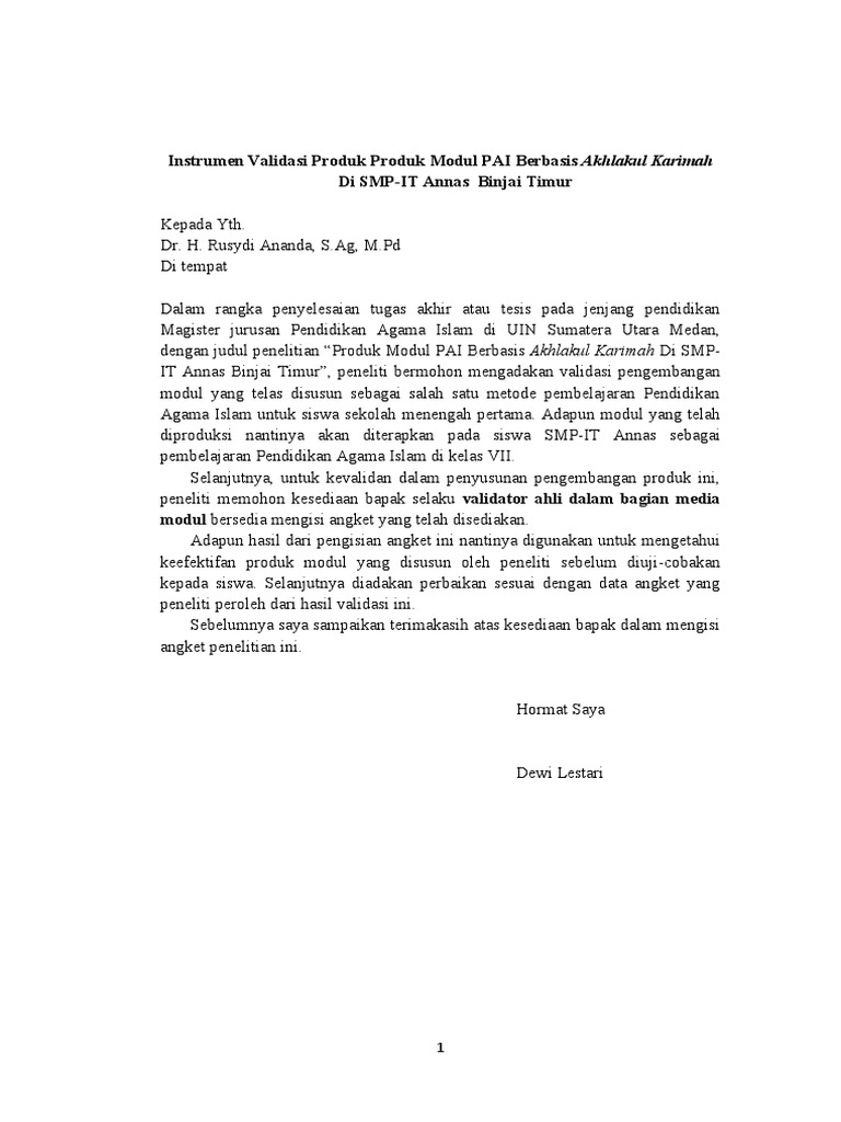 Instrumen Validasi Ahli Media Dan Ahli Materi - Tesis - Bu - Dewi | PDF