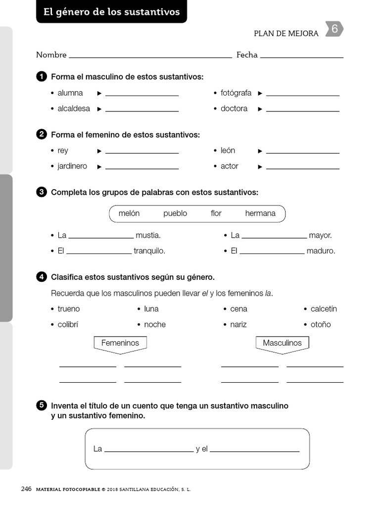 Lengua 3o Recurso 2 Ficha El Genero Del Sustantivo Martes 24 de Marzo ...