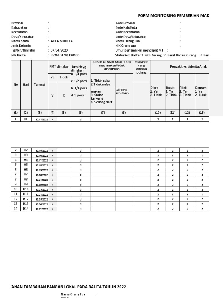 FORM MONEV PMT Lokal BALITA | PDF