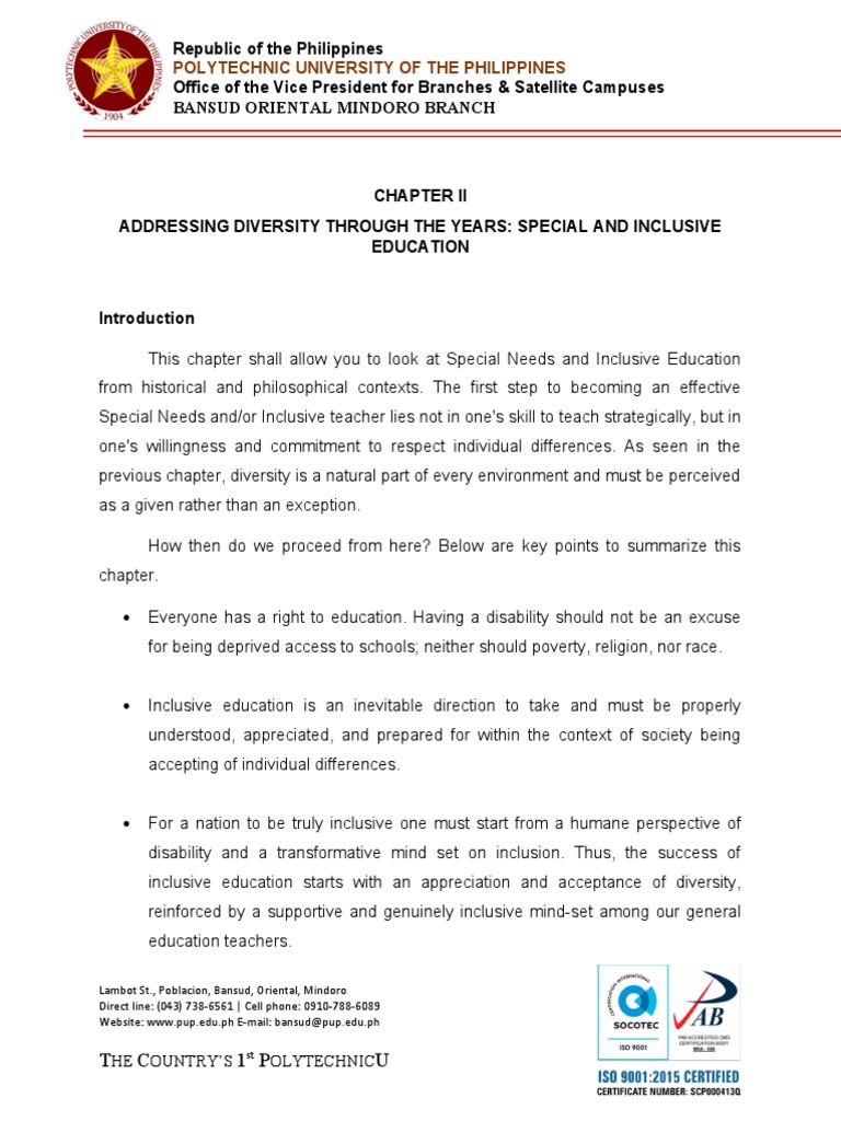 Chapter 2: Addressing Diversity Through The Years | PDF | Disability ...