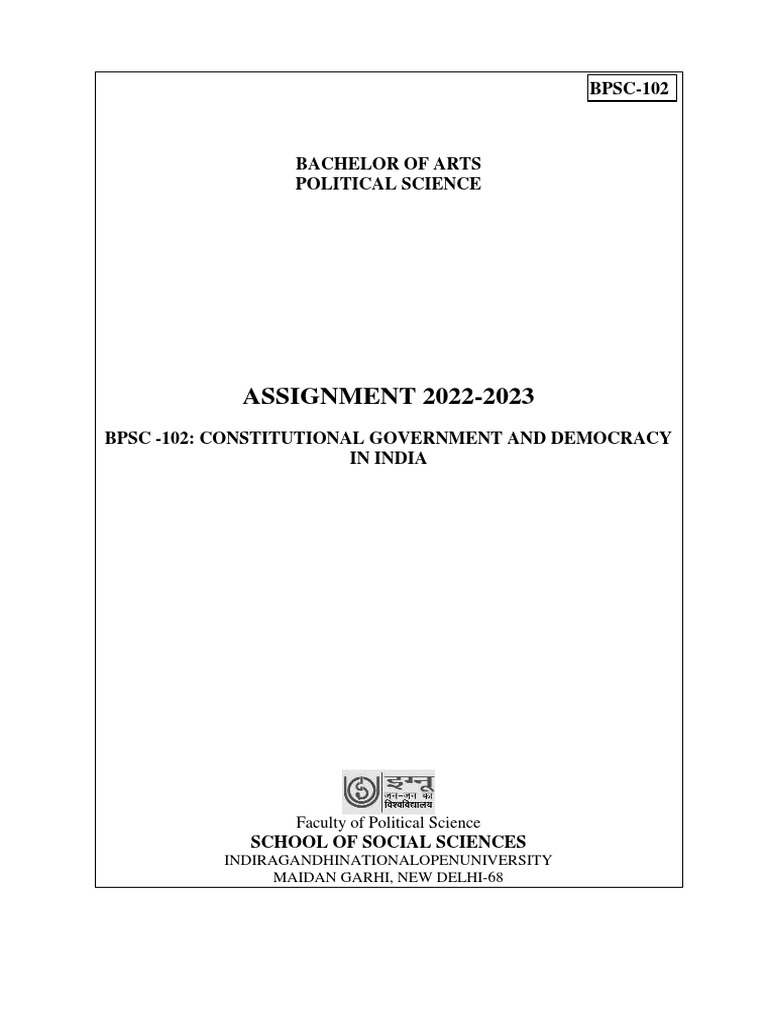 BPSC 102 (E) 2022-23 | PDF | Government | Public Law