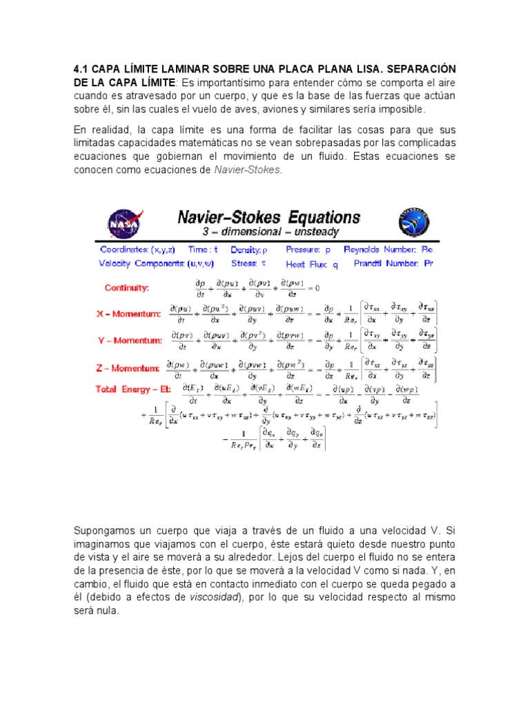 4.1 Capa Límite Laminar Sobre Una Placa Plana Lisa. Separación DE LA ...
