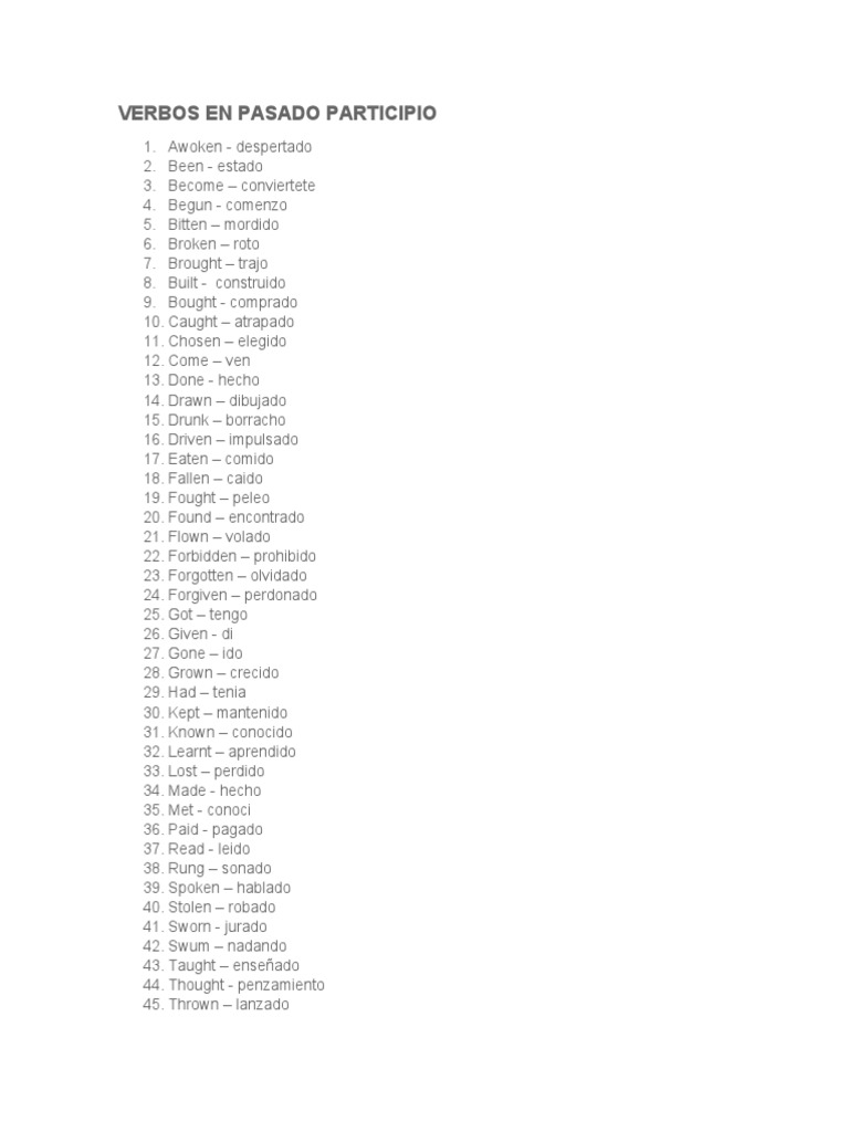 Verbos en Pasado Participio | PDF