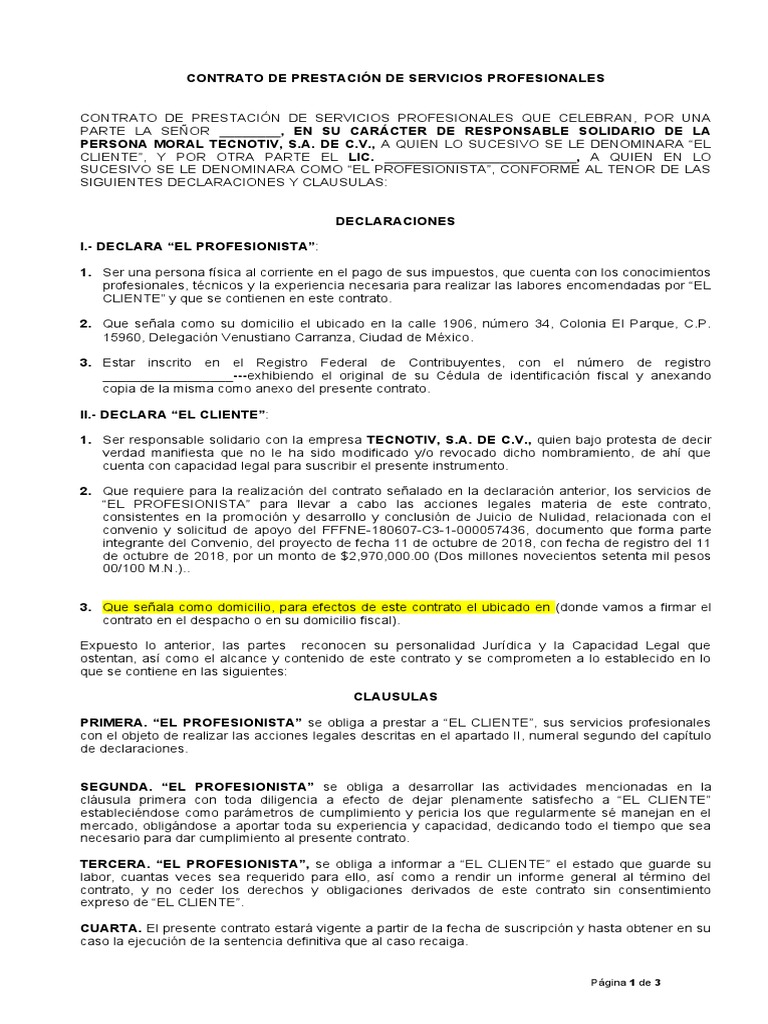 Contrato de Prestacion de Servicios Legales | PDF