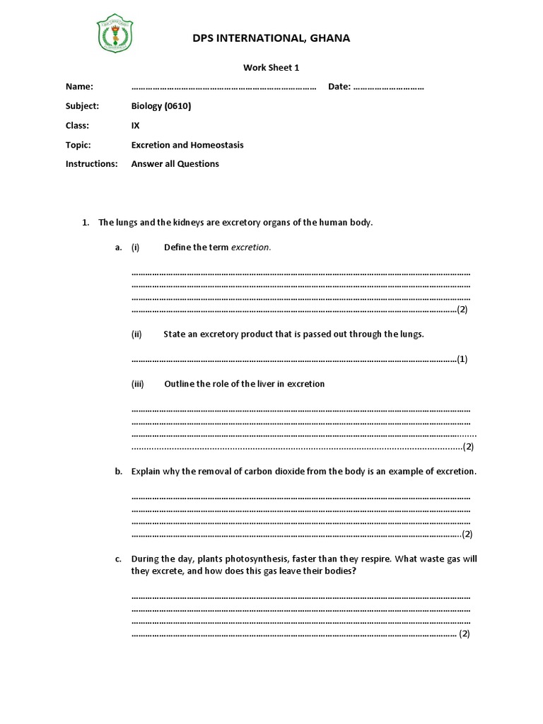 Work Sheet 1 9 | PDF | Excretion | Anatomy