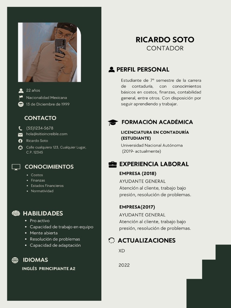 Currículum Profesional Monocromático Verde | PDF