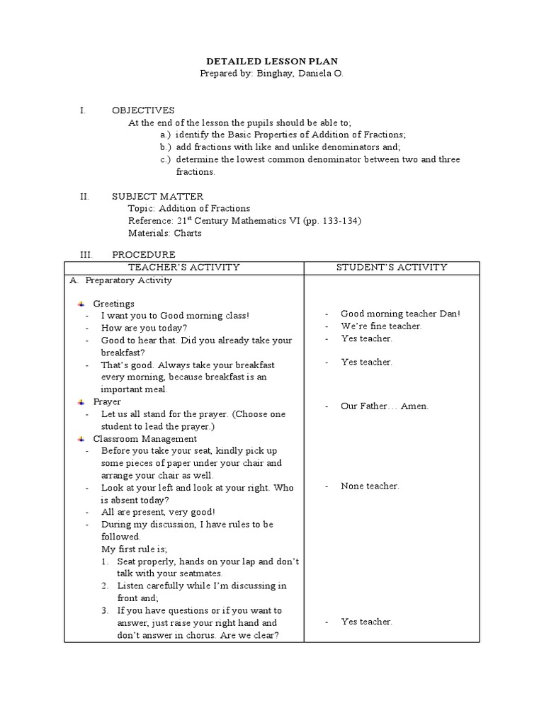 Lesson Plan in Math | PDF | Arithmetic | Mathematics