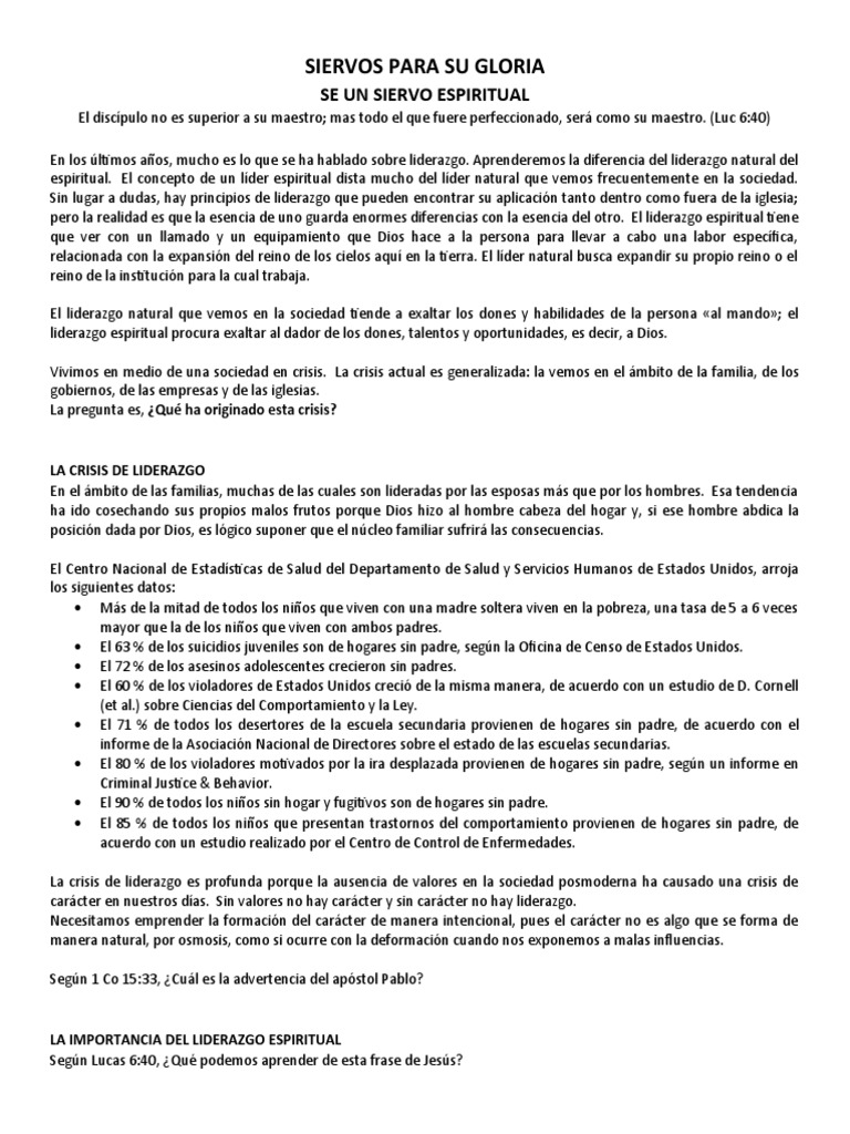 Siervos para Su Gloria - Se Un Siervo Espiritual (E) | PDF | Liderazgo ...
