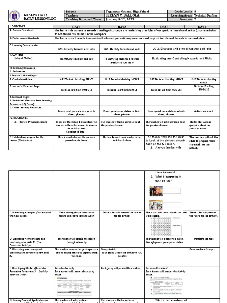 DLL g8 Q2W8 | PDF | Teachers | Risk