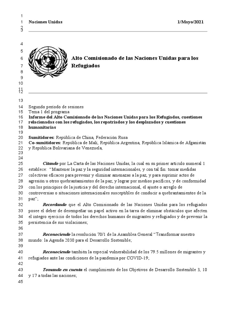 Anteproyecto de Resolucion ACNUR | PDF | Naciones Unidas | Relaciones ... Anteproyecto de Resolucion ACNUR | PDF | Naciones Unidas | Relaciones ...
