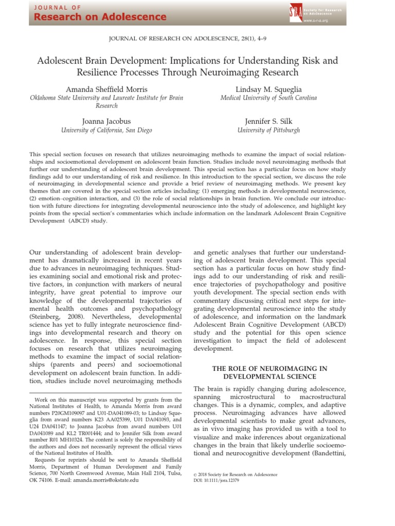 Adolescent Brain Development - Implications For Understanding Risk and ...