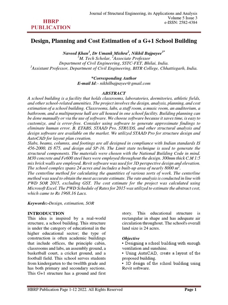 Design Planning and Cost Estimation of A G 1 School Building - Formatted Pa | PDF | Schools ...