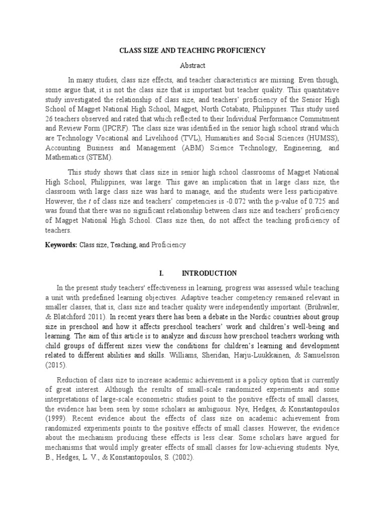 Class Size and Teaching Competency Template 1 1 | PDF | Teachers ...