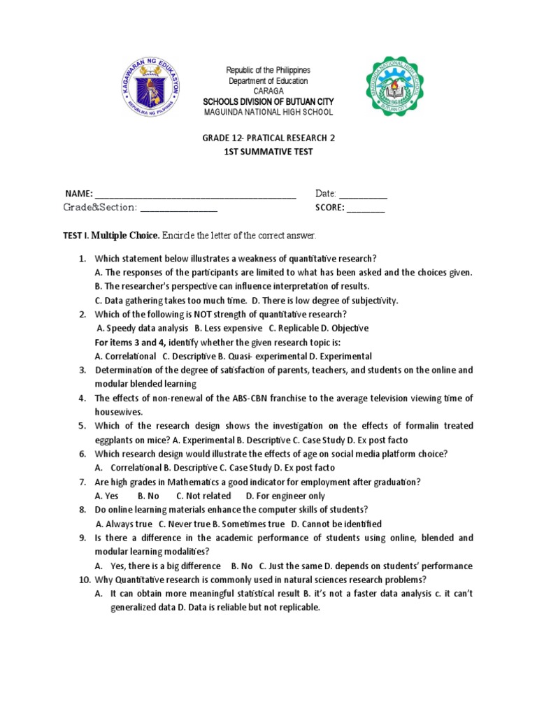 PR2 Q1 1st Summative Test Corrected | PDF