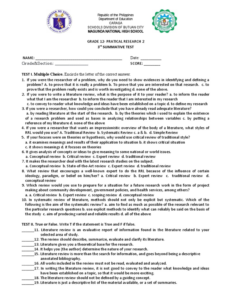 PR2 Q1 3rd Summative Test | PDF | Systematic Review | Science