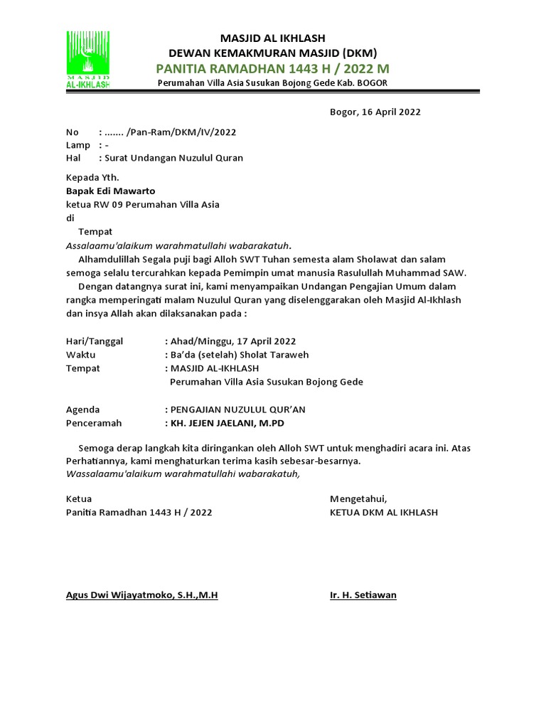 Surat Undangan Nuzulul Quran | PDF