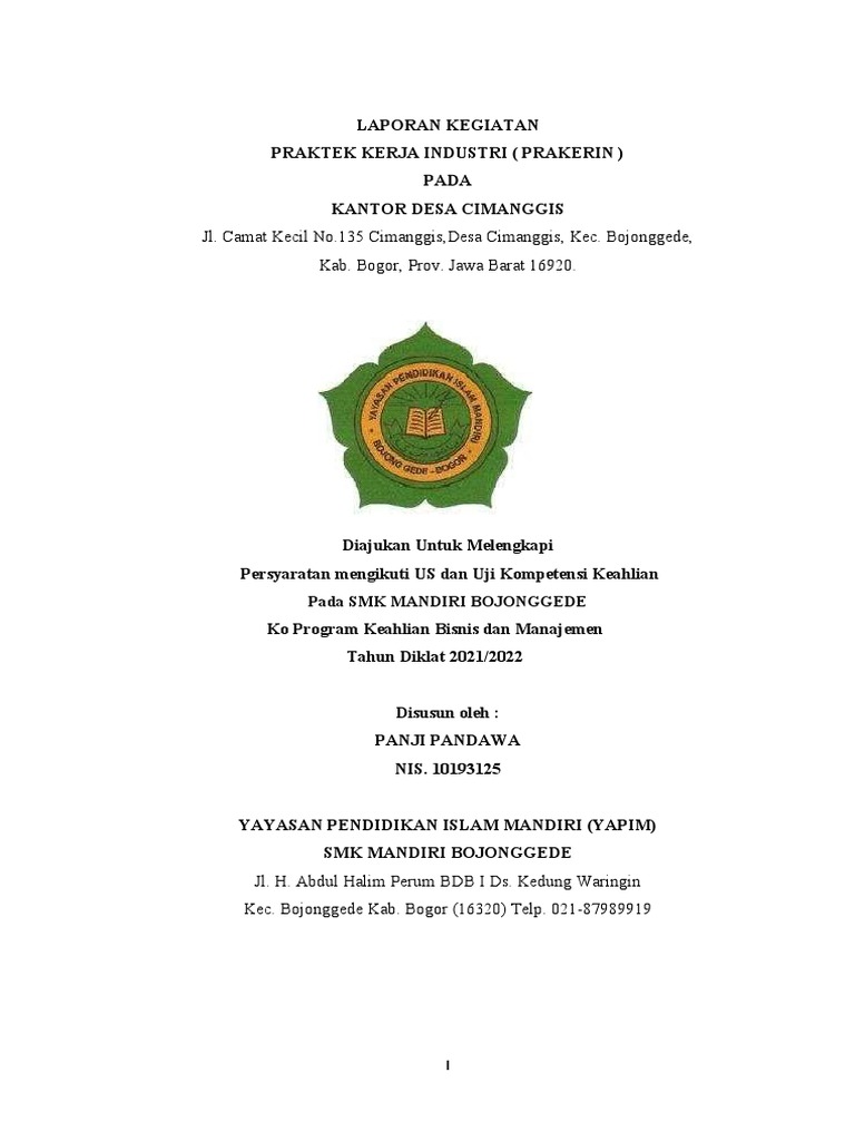 Laporan Praktek Kerja di Kantor Desa | PDF