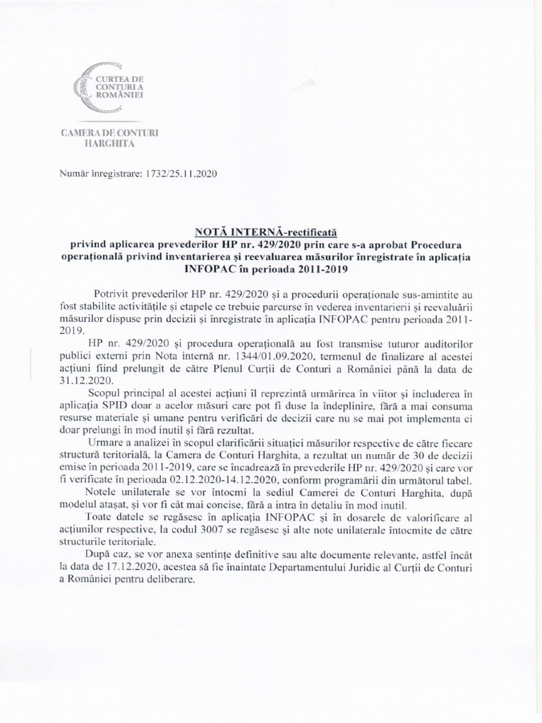 Rectificare Nota Interna 1732 Din 2020 | PDF