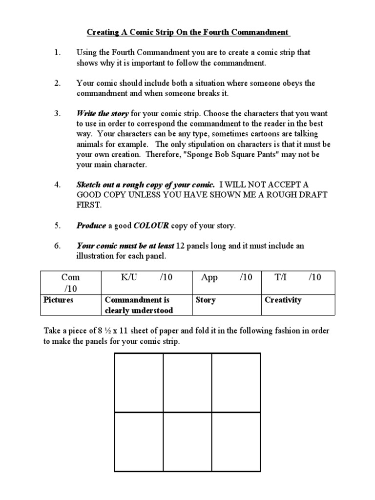 Creating A Comic Strip On The Fourth Commandment | PDF | General Fiction