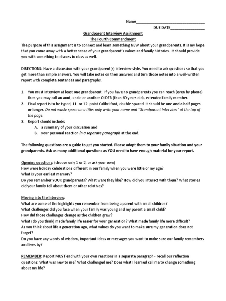 Grandparent Interview Assignment Guide | PDF | Grandparent | Paragraph