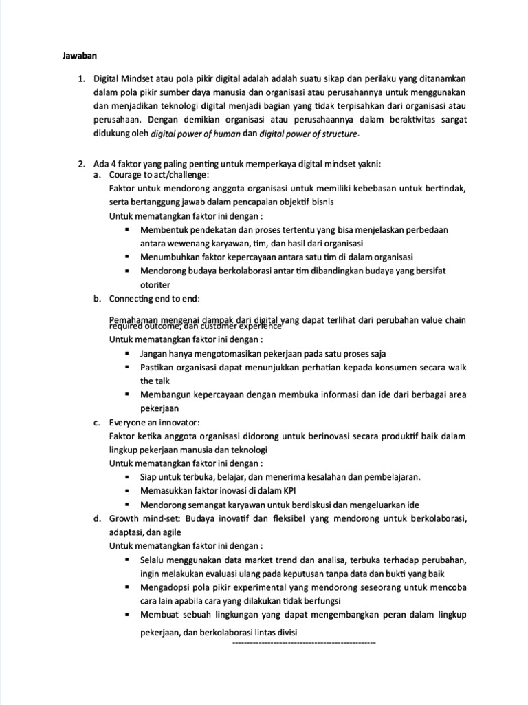 PDF Jawaban Pre Work Ee III Digital Mindset Compress | PDF