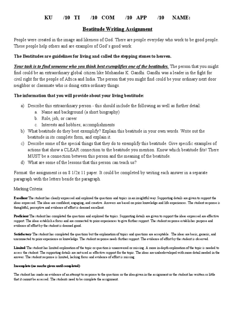 Beatitude Writing Assignment | PDF | Experience | Evidence