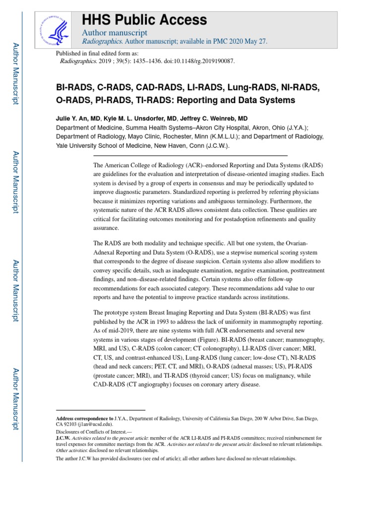 Bi Rads, C Rads, Cad Rads, Li Rads, Lung Rads, Ni Rads | PDF | Cancer | Ct Scan