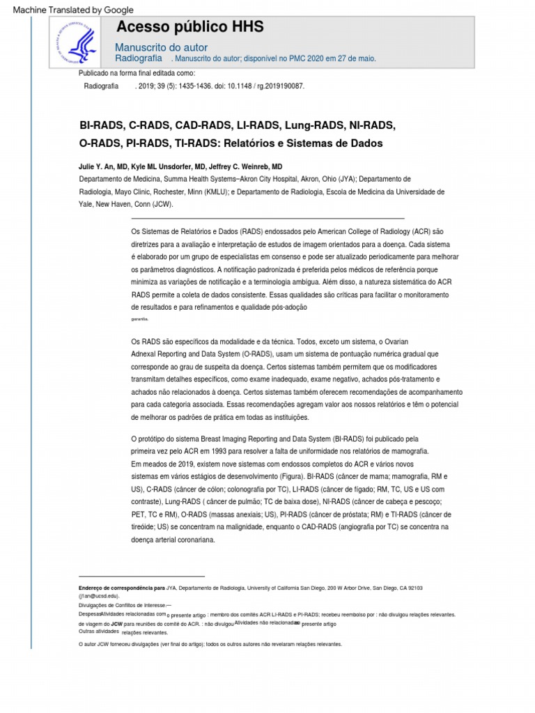Bi Rads, c Rads, Cad Rads, Li Rads, Lung Rads, Ni Rads Traduzido | PDF ...