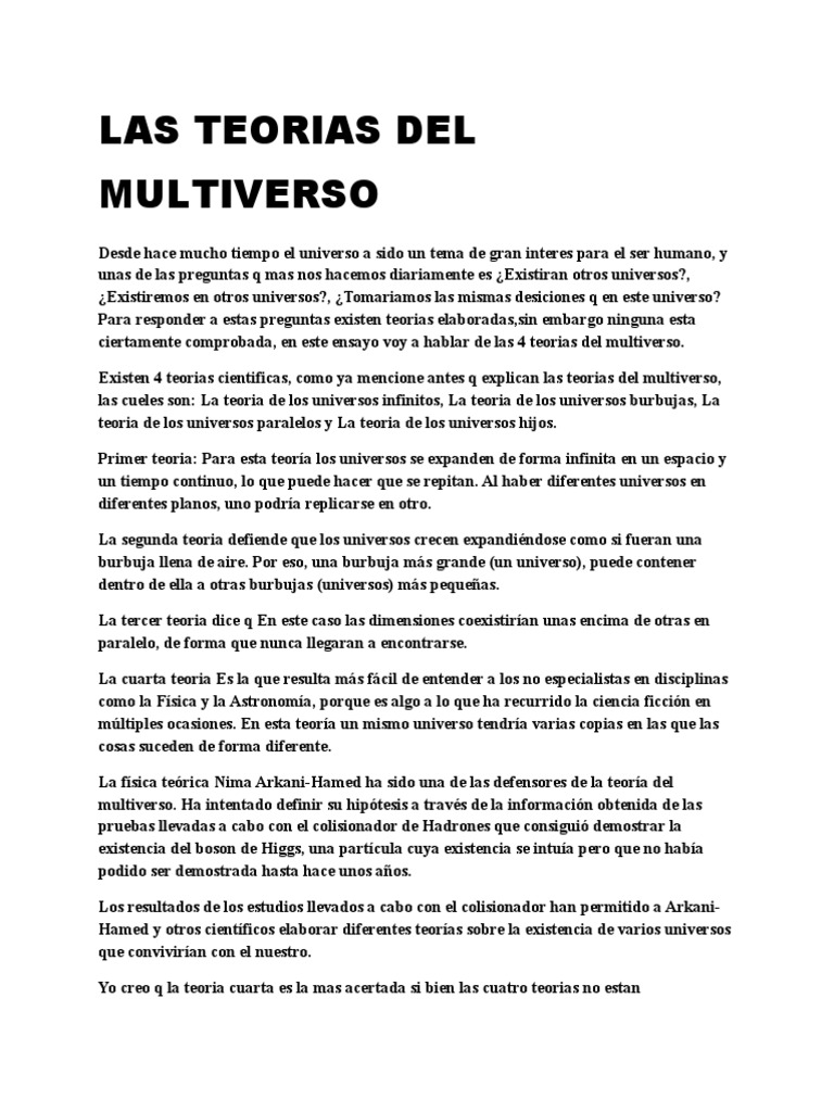 Ensayo Multiverso | PDF | Teoría | Multiverso