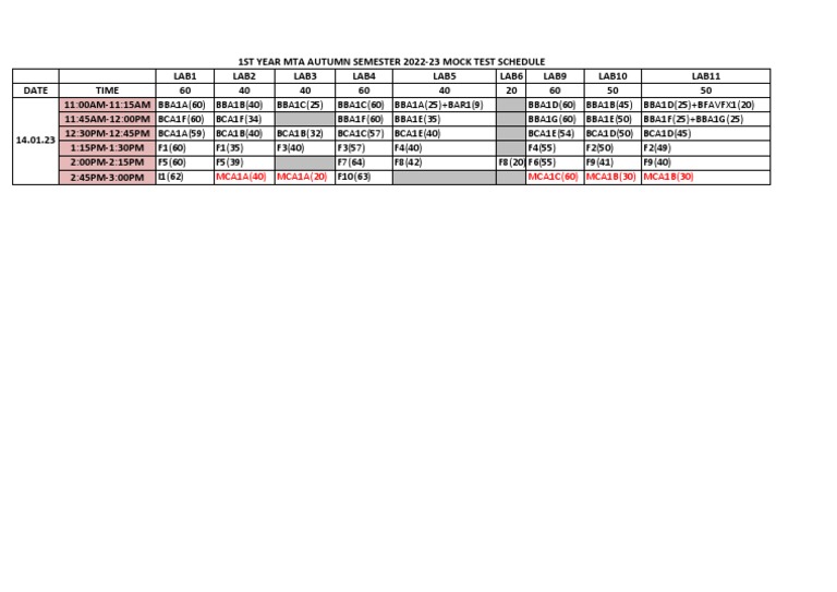 1ST Year Mta Autumn Semester 2022-23 Mock Test Schedule | PDF ...