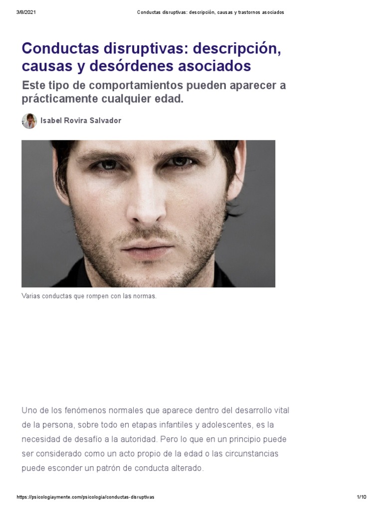 Causas y trastornos de conductas disruptivas | PDF | Trastorno mental ...