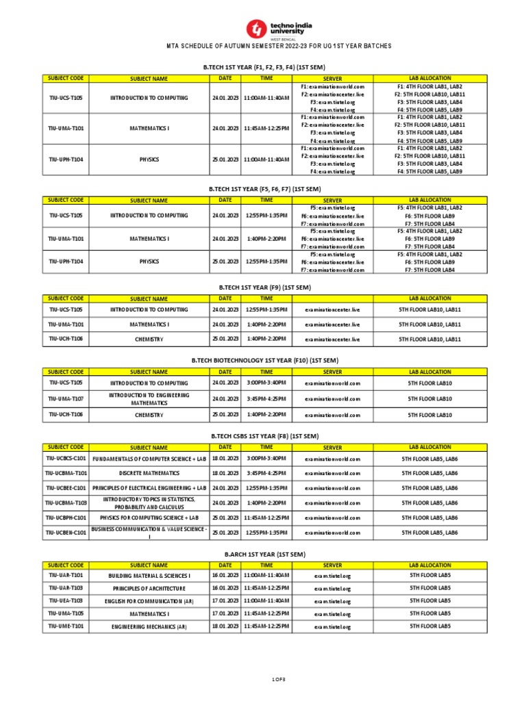 784 - Mta Schedule of Autumn Semester 2022-23 For Ug 1ST Year Batches ...