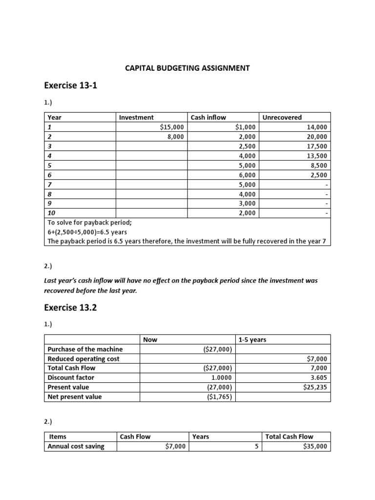 Financial Management - Capital Budgeting Answer Key | PDF | Net Present ...