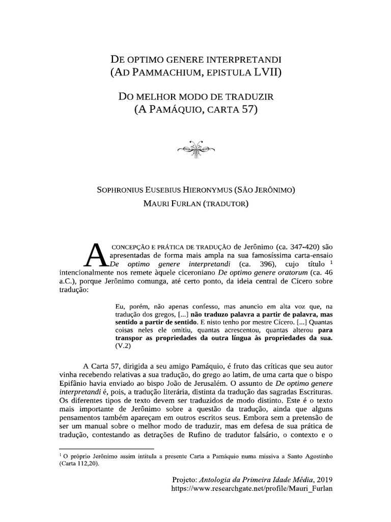 Saint Jérôme - DE OPTIMO GENERE INTERPRETANDI | PDF