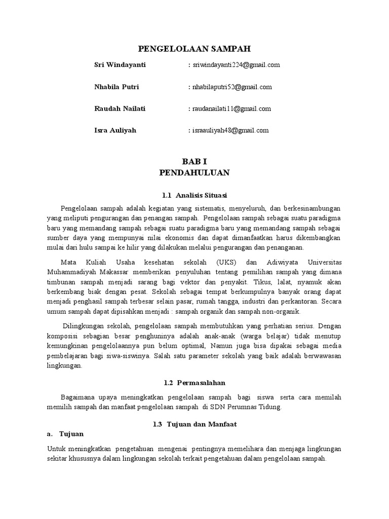 Laporan Pengelolaan Sampah 1 Pdf 
